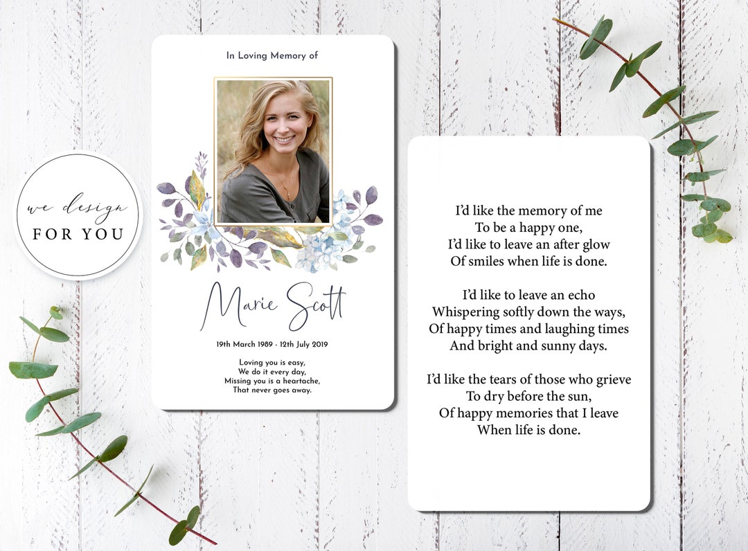 Personalised Plastic Memorial Card | Funeral Memorial Card - Etsy