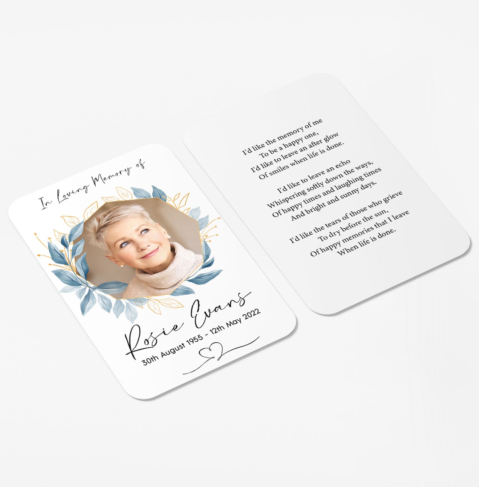 Personalised Plastic Memorial Card Funeral Memorial Card - Etsy
