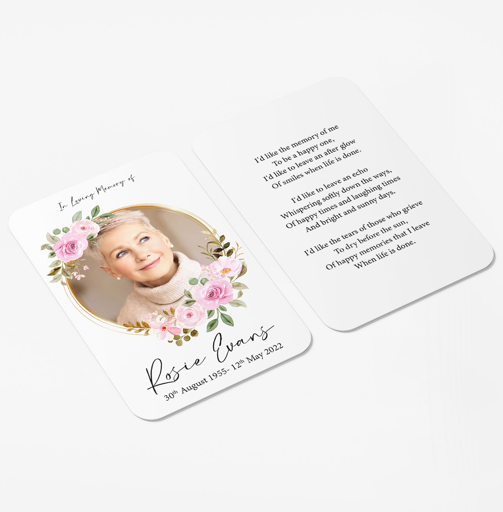 Personalised Plastic Memorial Card | Funeral Memorial Card - Etsy