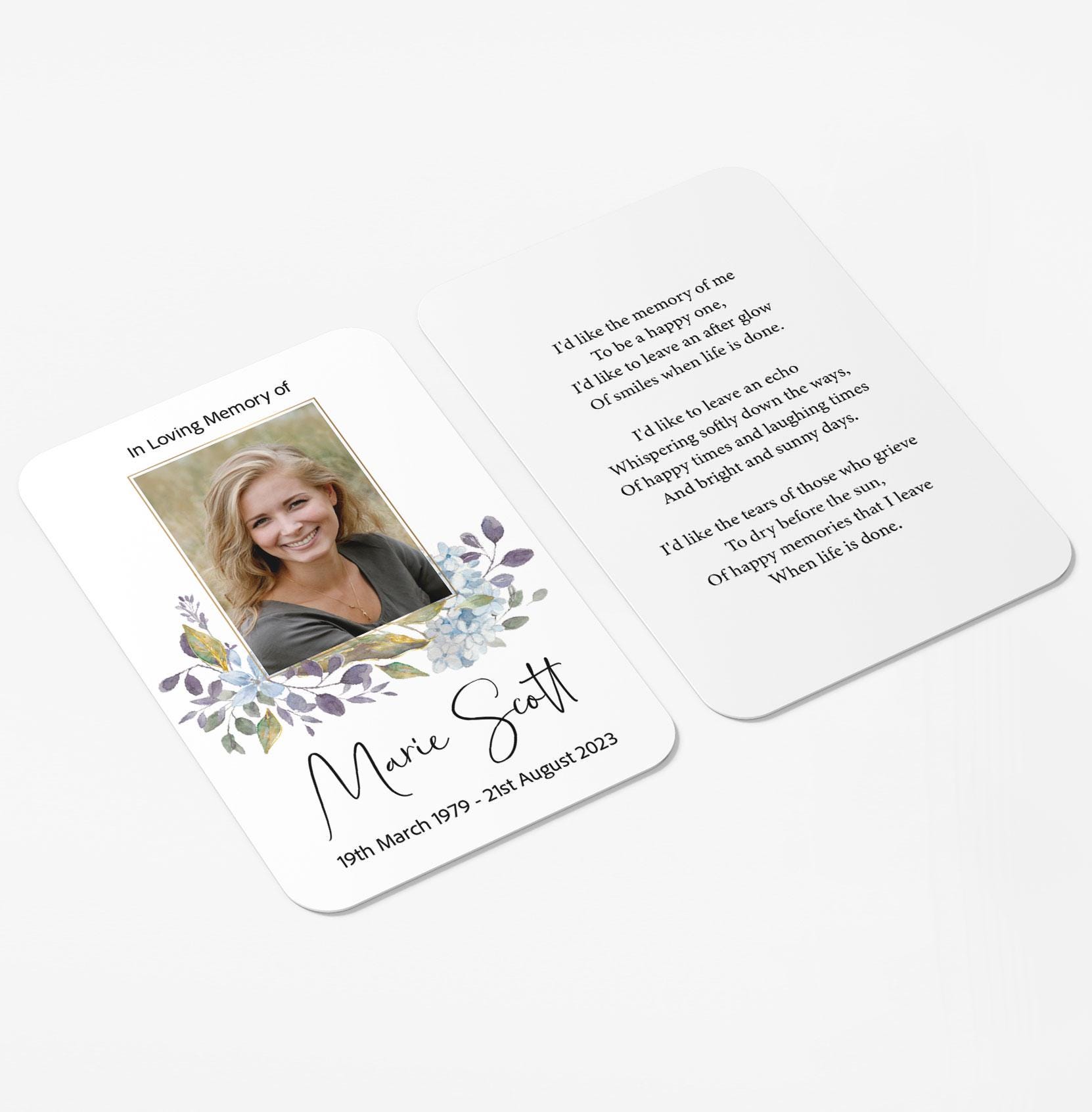 Personalised Plastic Memorial Card | Funeral Memorial Card - Etsy