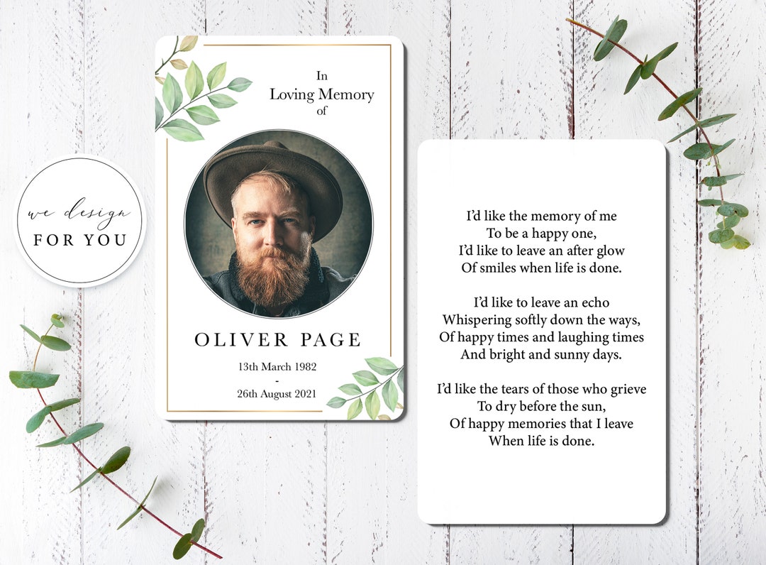 Personalised Plastic Memorial Card | Funeral Memorial Card - Etsy
