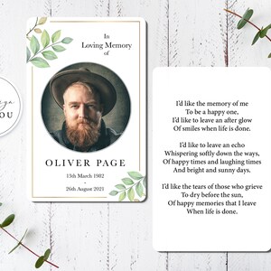 Personalised Laminated Memorial Card | Funeral Memorial Card - Etsy