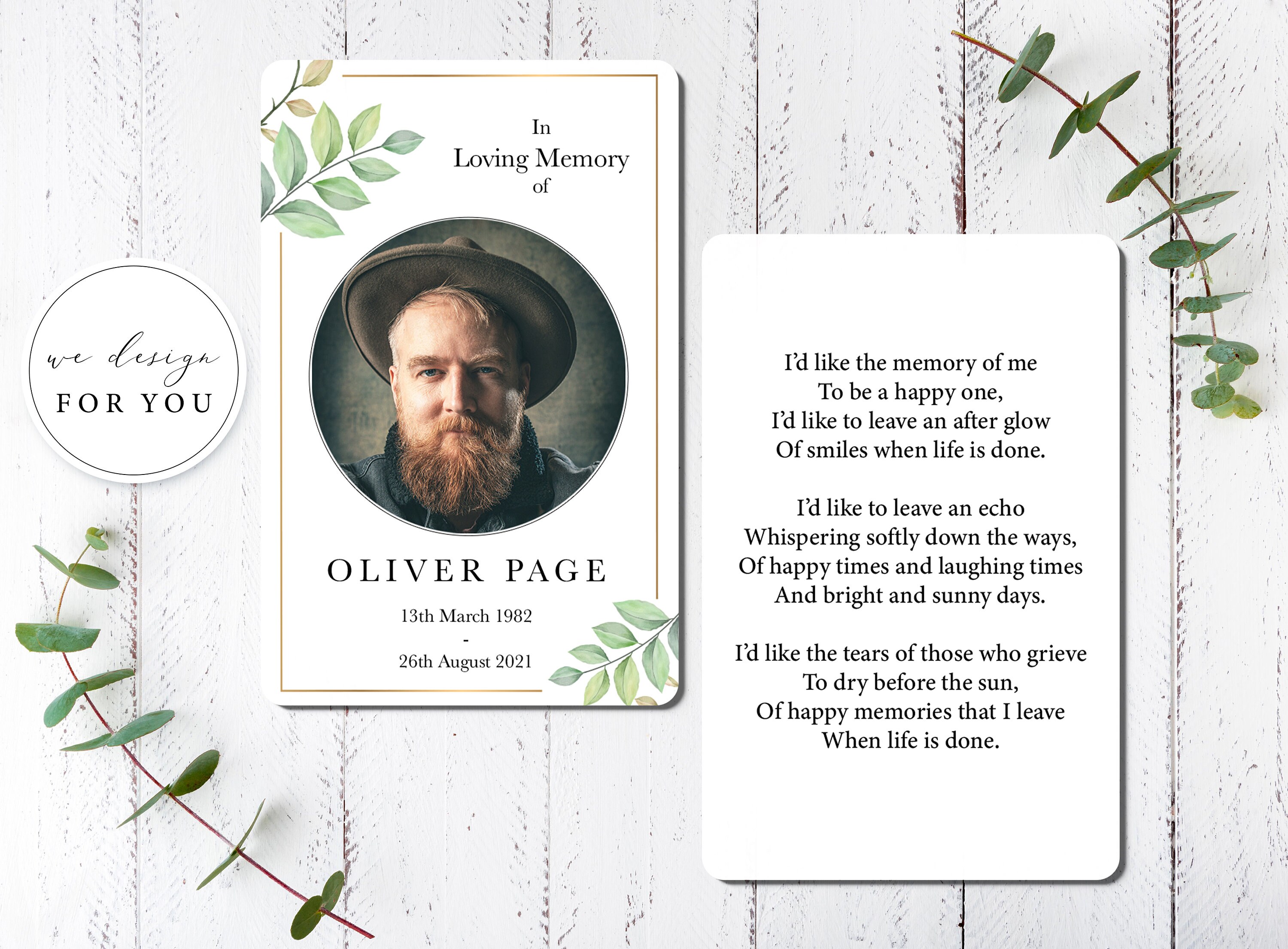 Personalised Laminated Memorial Card Funeral Memorial Card - Etsy