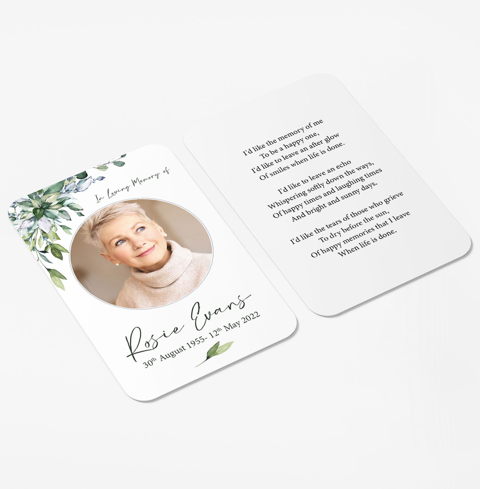 Personalised Plastic Memorial Card | Funeral Memorial Card - Etsy