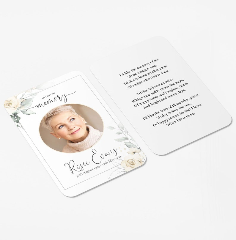 Personalised Plastic Memorial Card | Funeral Memorial Card - Etsy