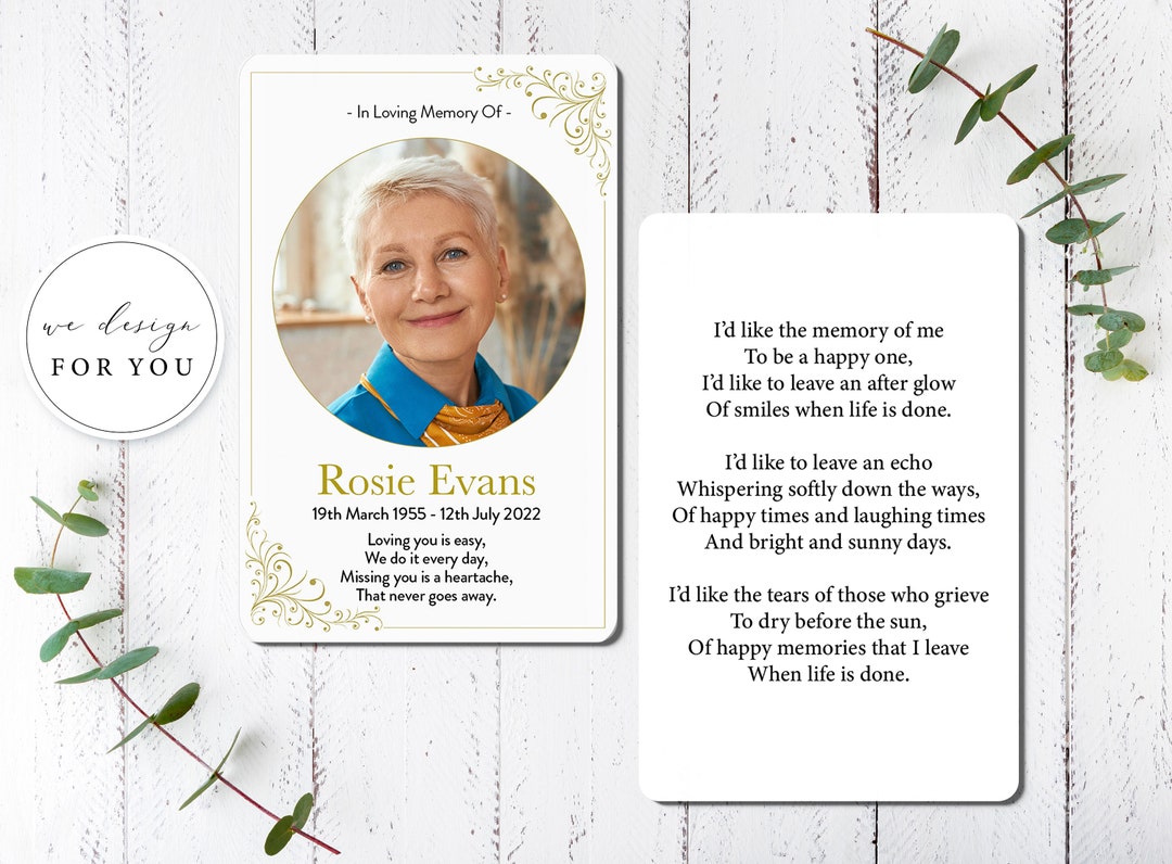 Personalised Plastic Memorial Card | Funeral Memorial Card - Etsy
