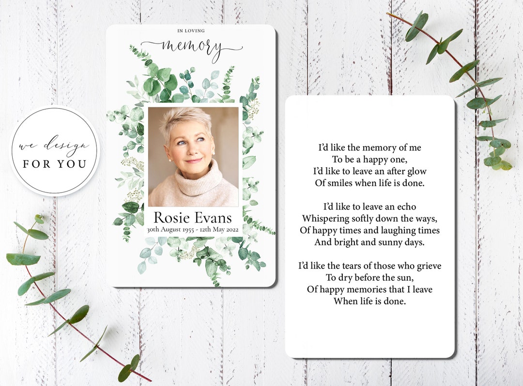 Personalised Plastic Memorial Card | Funeral Memorial Card - Etsy