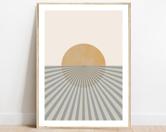 Boho Sun Print, Sunburst Art Print, Abstract Sun Print, Mid Century Sun ...