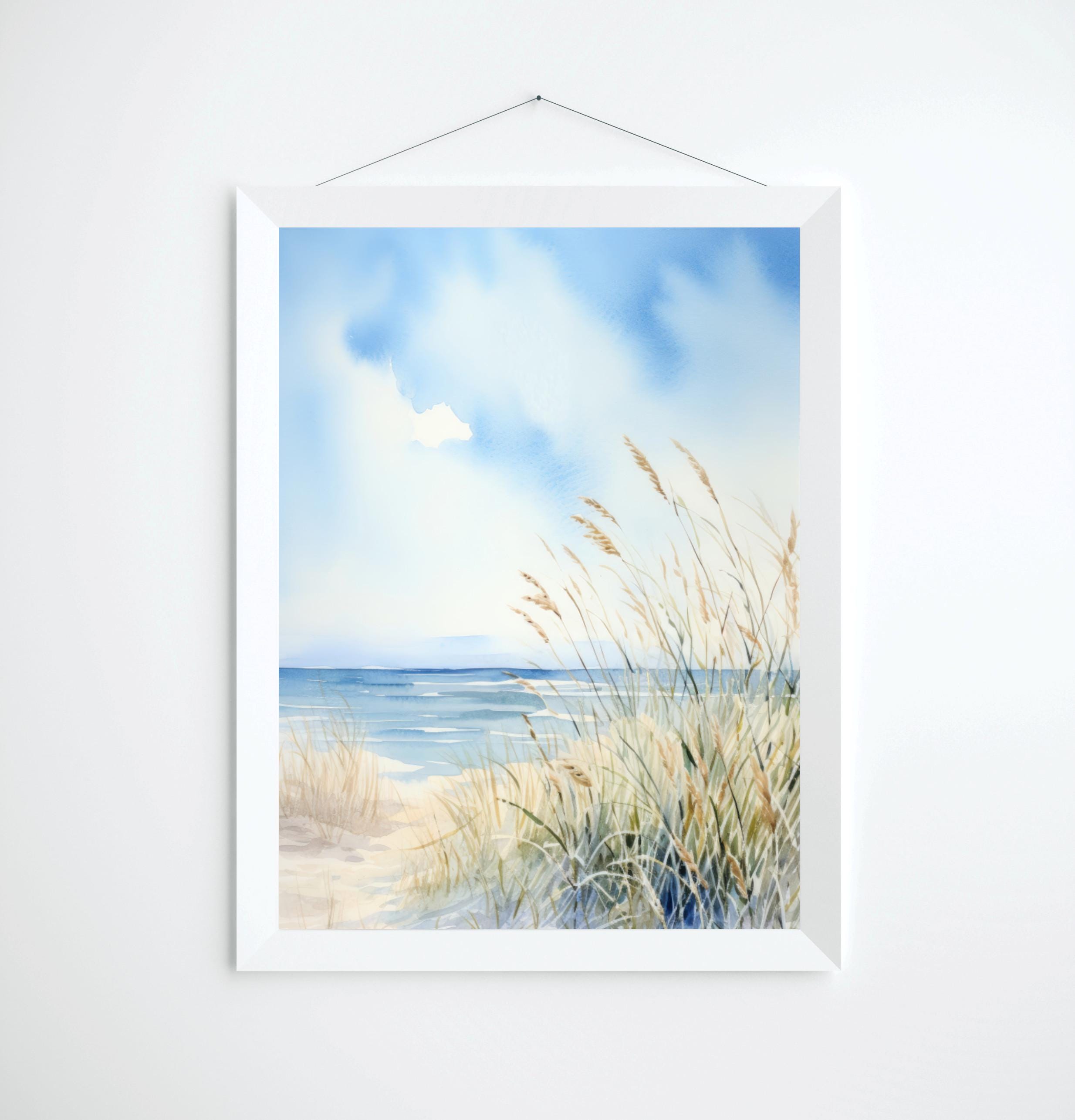 Watercolor Beach Landscape Poster Seagrass Dunes Nature - Etsy