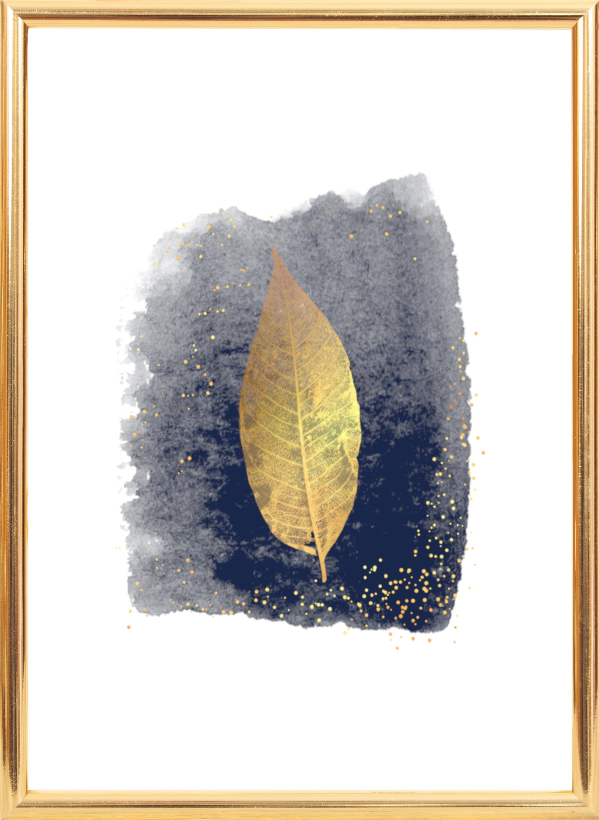 Golden Leaf Print, Navy Blue Gold Print, Gold Leaves Print, Printable ...