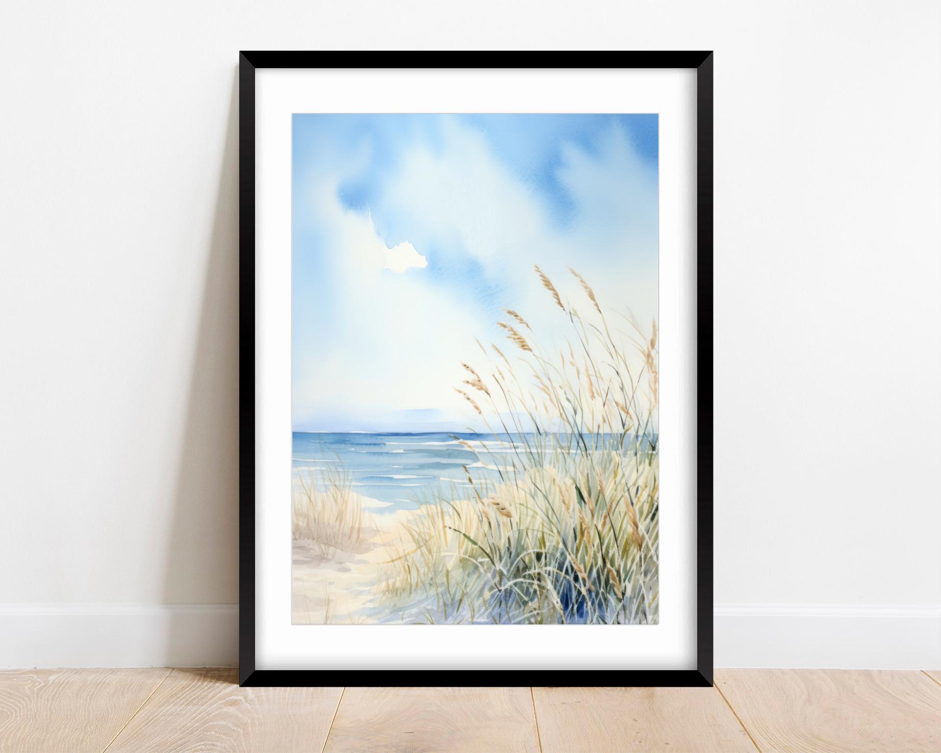 Watercolor Beach Landscape Poster Seagrass Dunes Nature - Etsy