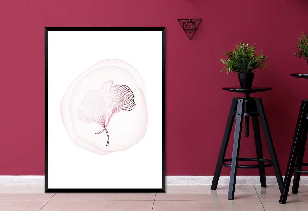 Ginkgo Leaves Digital Print in Margenta Color Botanical Prints ...