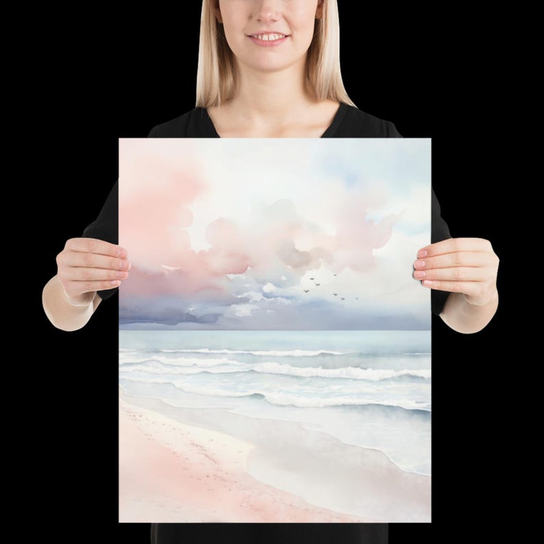 Watercolor Sea Poster Shore Beach Art Pastel Colors - Etsy