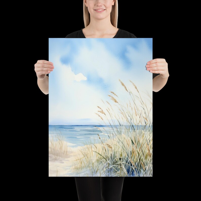 Watercolor Beach Landscape Poster Seagrass Dunes Nature - Etsy