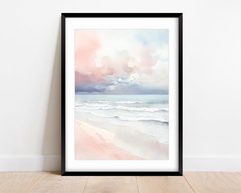 Watercolor Sea Poster Shore Beach Art Pastel Colors - Etsy