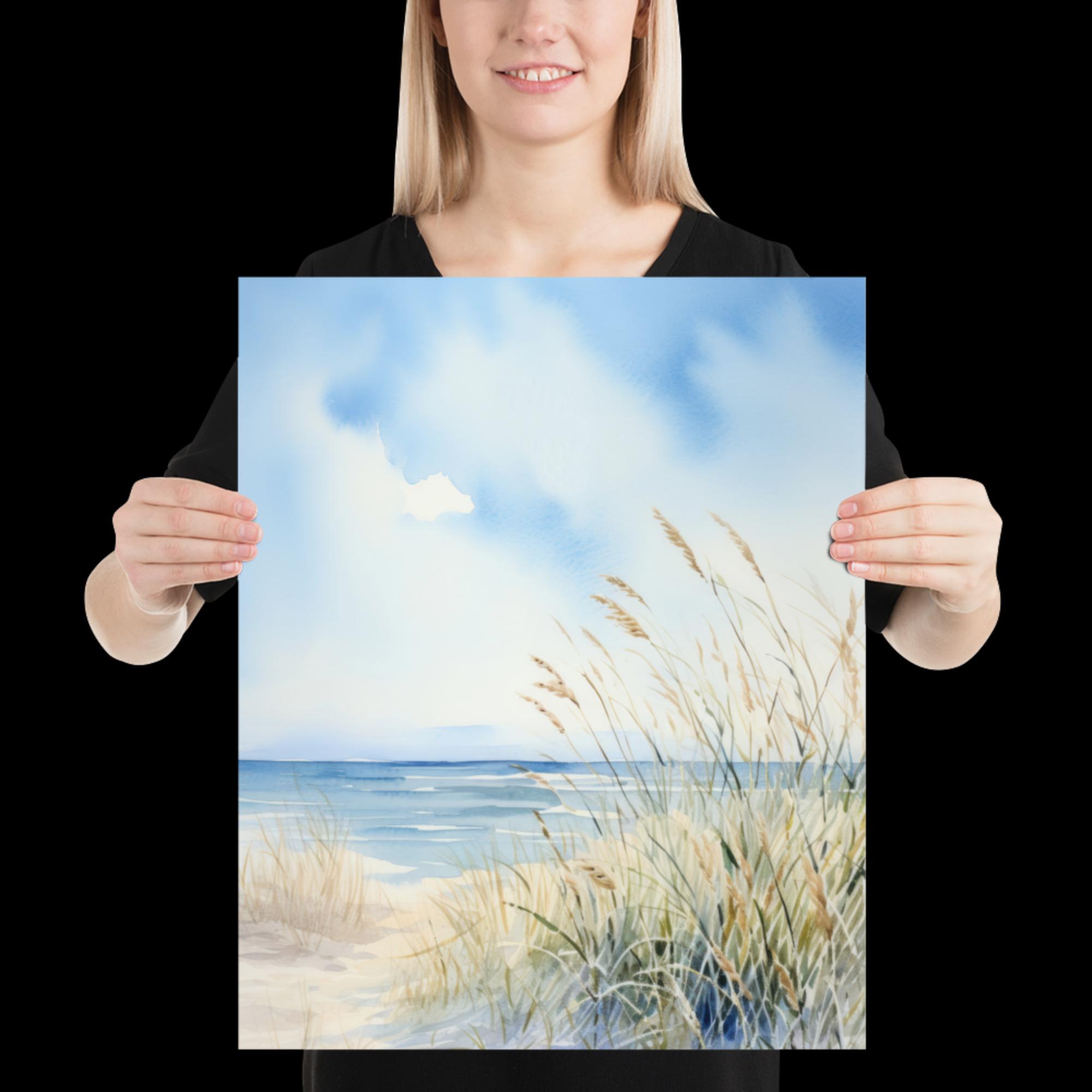 Watercolor Beach Landscape Poster Seagrass Dunes Nature - Etsy