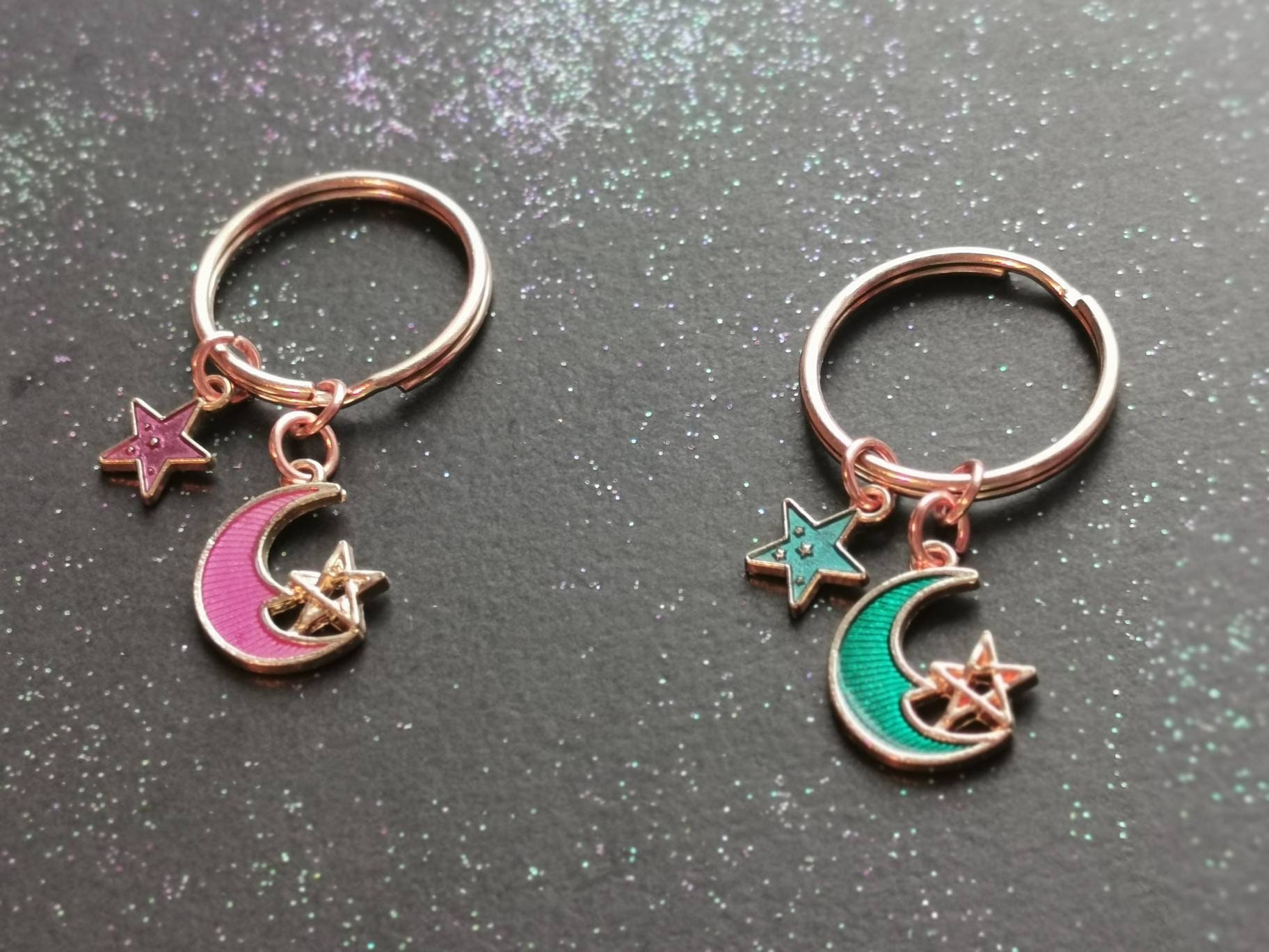 Moon and Star Celestial Keyring, Moon and Star Keyring in Rose Gold ...