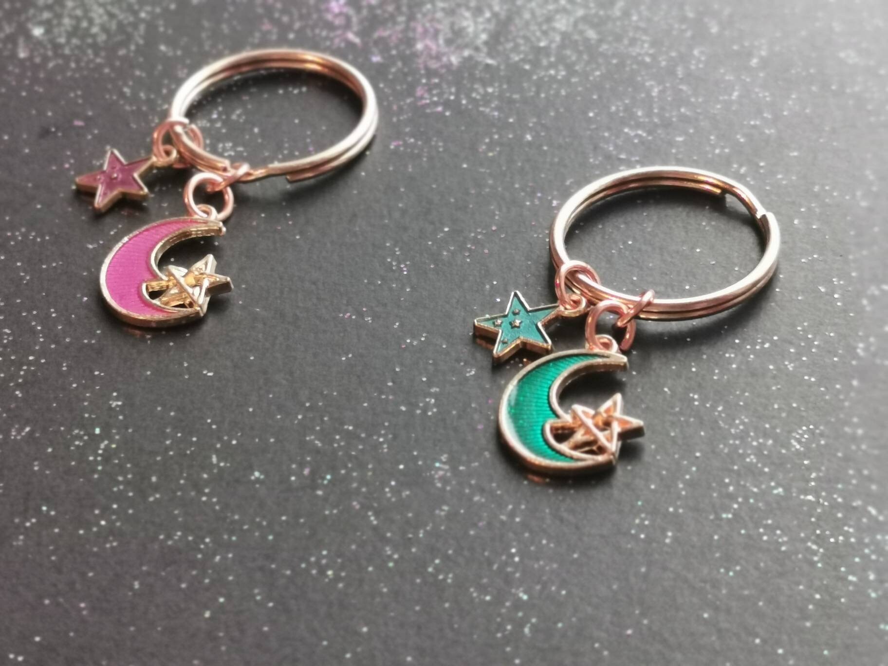 Moon and Star Celestial Keyring, Moon and Star Keyring in Rose Gold ...