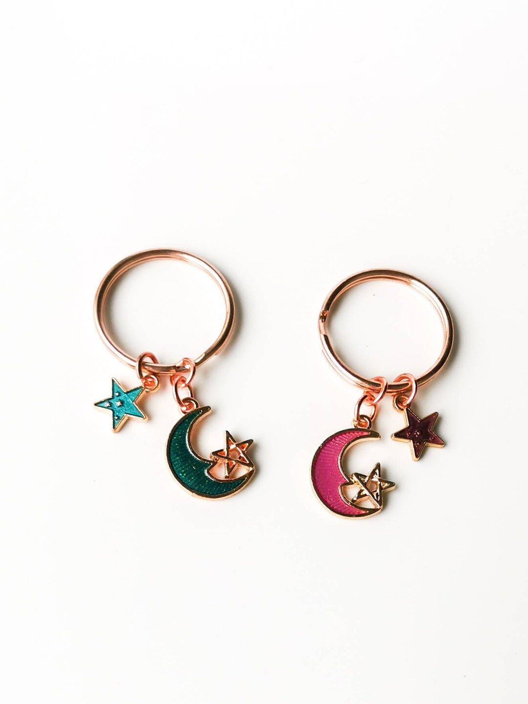 Moon and Star Celestial Keyring, Moon and Star Keyring in Rose Gold ...