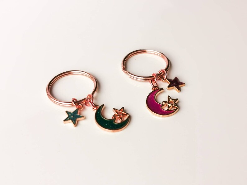 Moon and Star Celestial Keyring Moon and Star Keyring in Rose - Etsy UK
