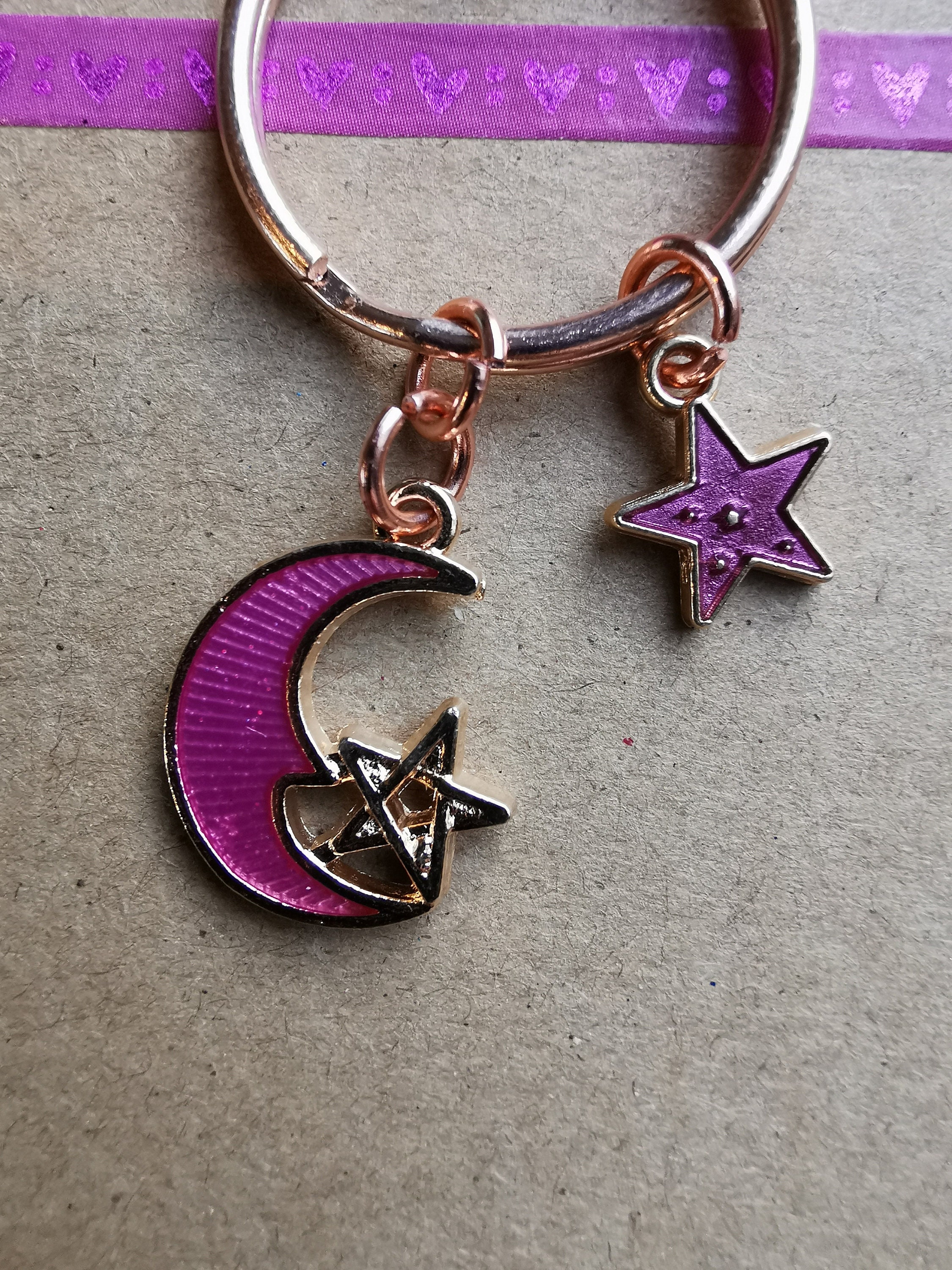 Moon and Star Celestial Keyring, Moon and Star Keyring in Rose Gold ...