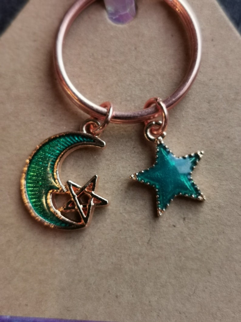 Moon and Star Celestial Keyring, Moon and Star Keyring in Rose Gold ...