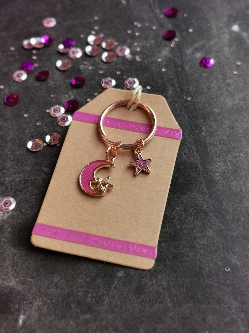 Moon and Star Celestial Keyring, Moon and Star Keyring in Rose Gold ...