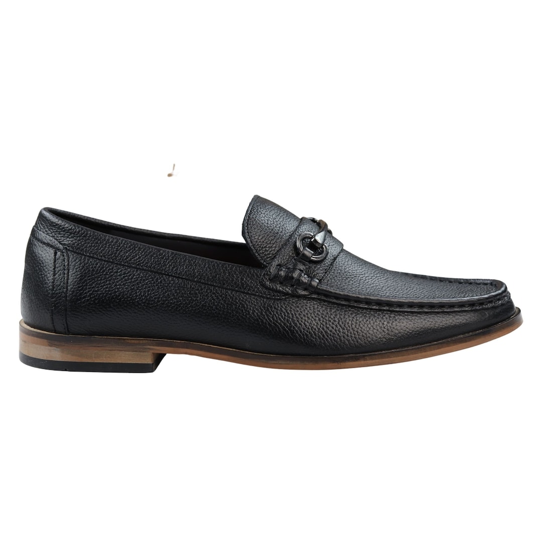 Mens Black Tan Brown Bit Loafer Slip on Smart Casual Real Leather ...