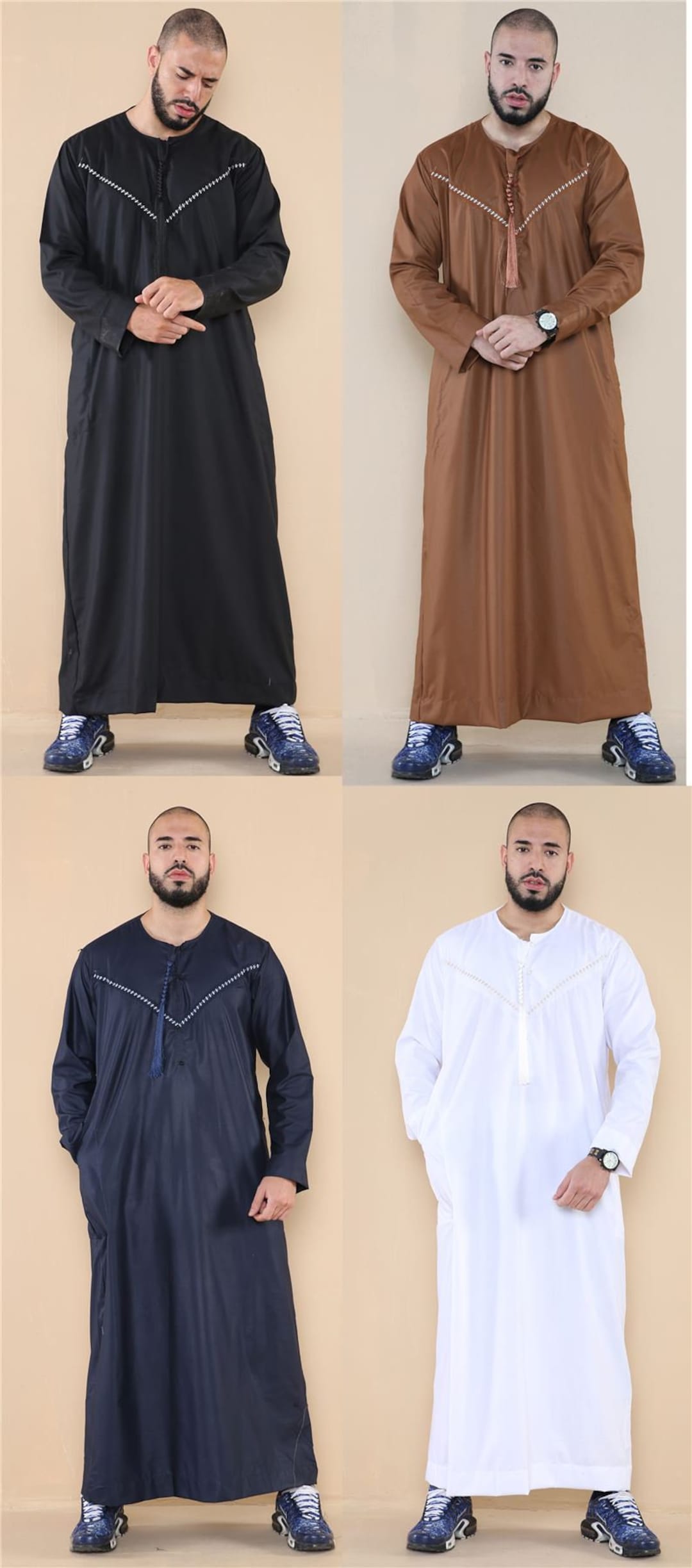 Mens Thobe Jubba Islamic Clothing Muslim Kaftan Emirati Omani Robe ...