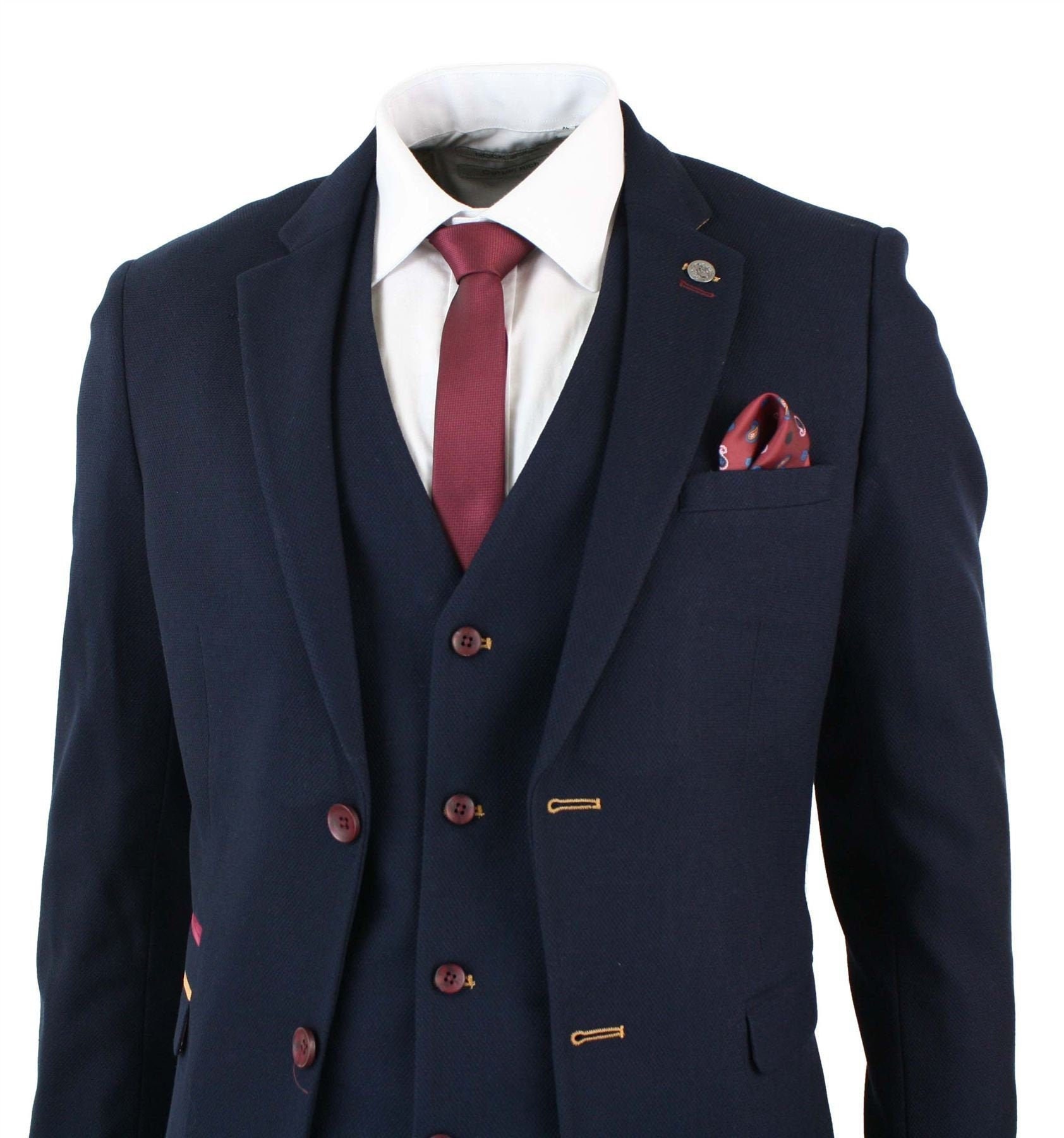 Maroon Tie Navy Suit