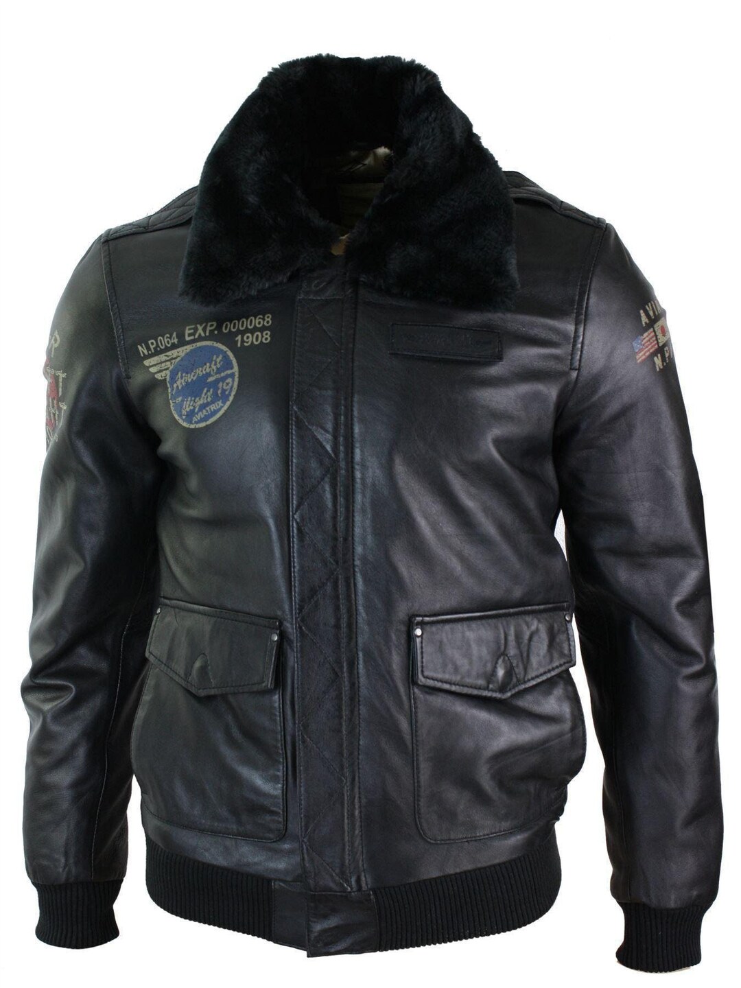 Mens Real Leather Black Aviator Fur Collar Pilot Jacket Slim - Etsy