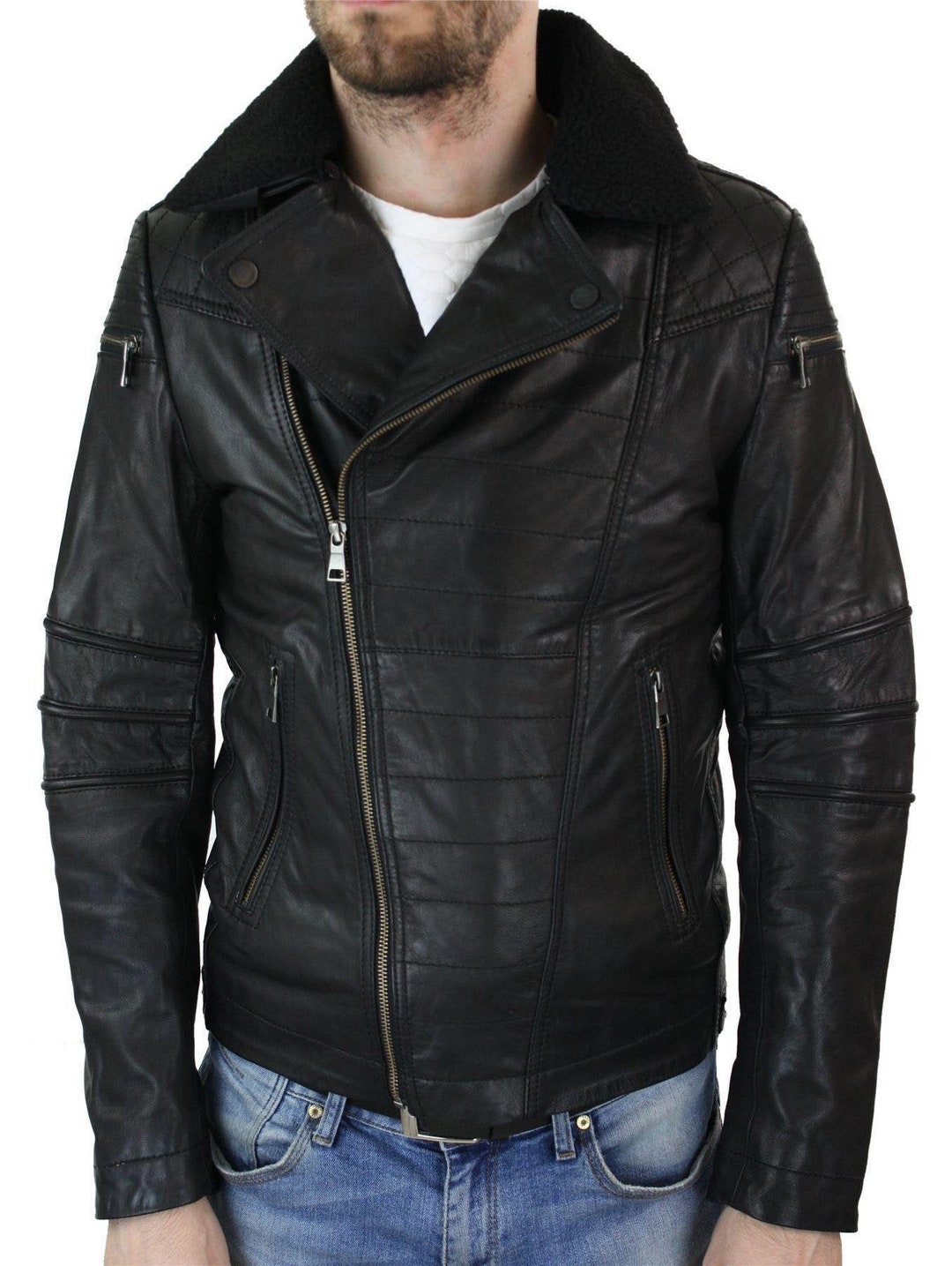 Mens Cross Zip Biker Pilot Motorcycle Jacket Real Leather Air - Etsy