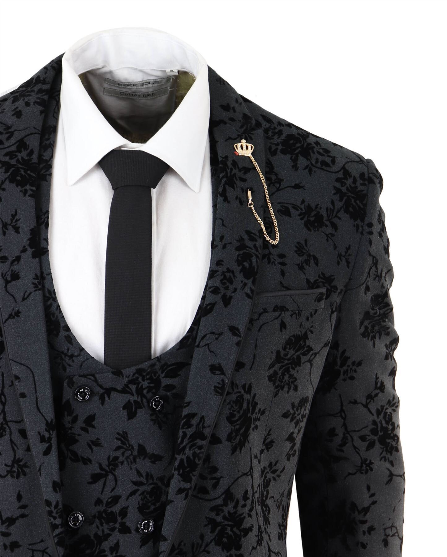 Mens Black 3 Piece Suit Paisley Velvet Wedding Grrom Best Man Etsy Uk