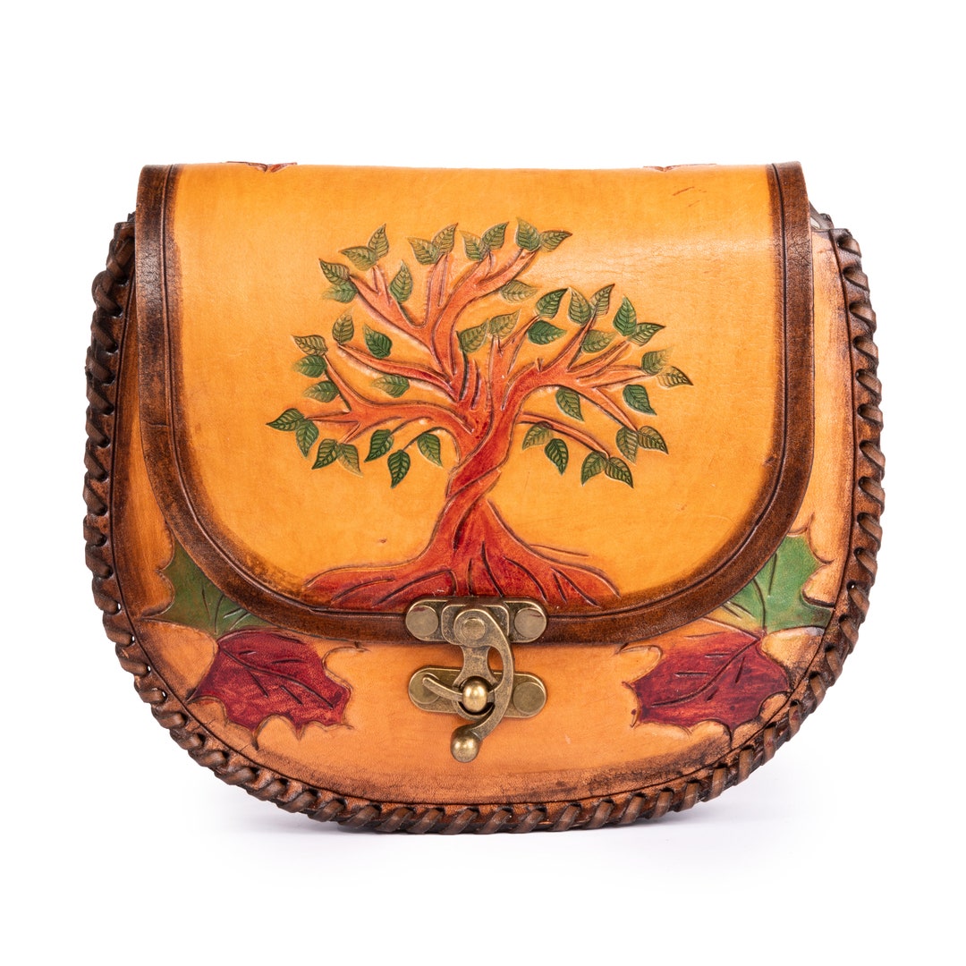 Brown Leather Bag, Handmade Leather Bag, Handcrafted Bag, Tree of Life ...