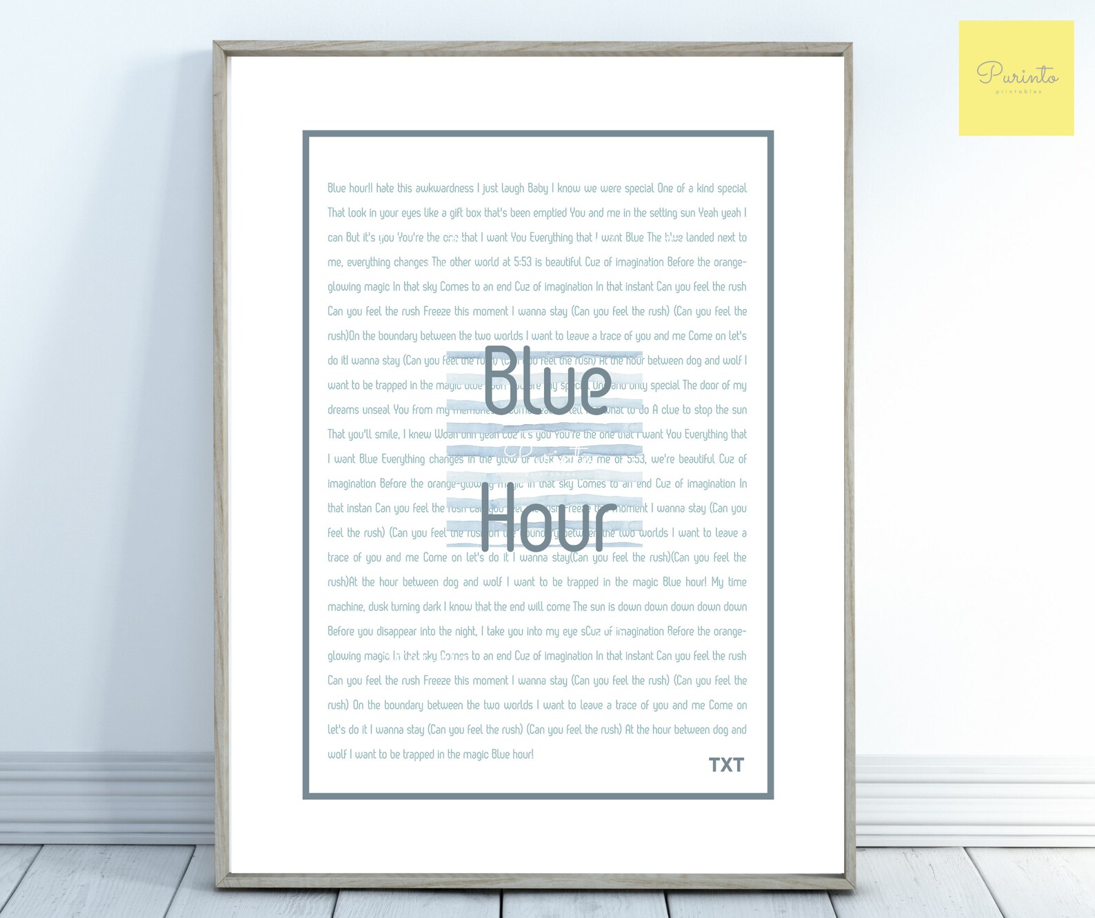 TXT Blue Hour lyrics English printable wall art Kpop | Etsy