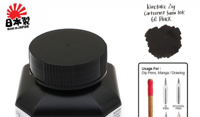 Zig Mangaka Sumi Calligraphy Liquid Ink 60 Ml & 180 Ml Professional ...