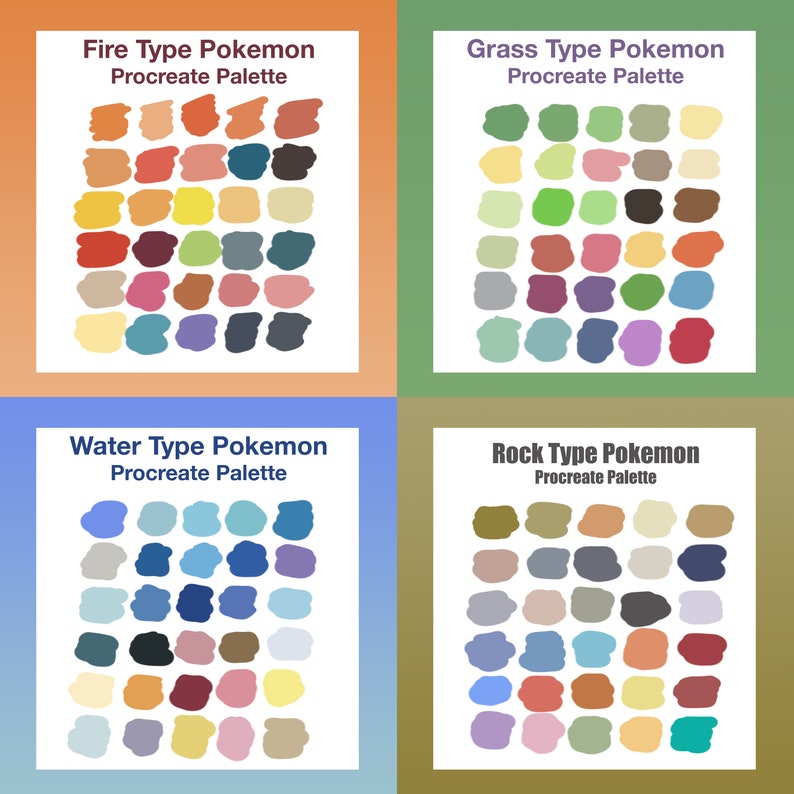 Pokemon Type Colors Procreate Megapack, Pokemon Inspired Palettes ...