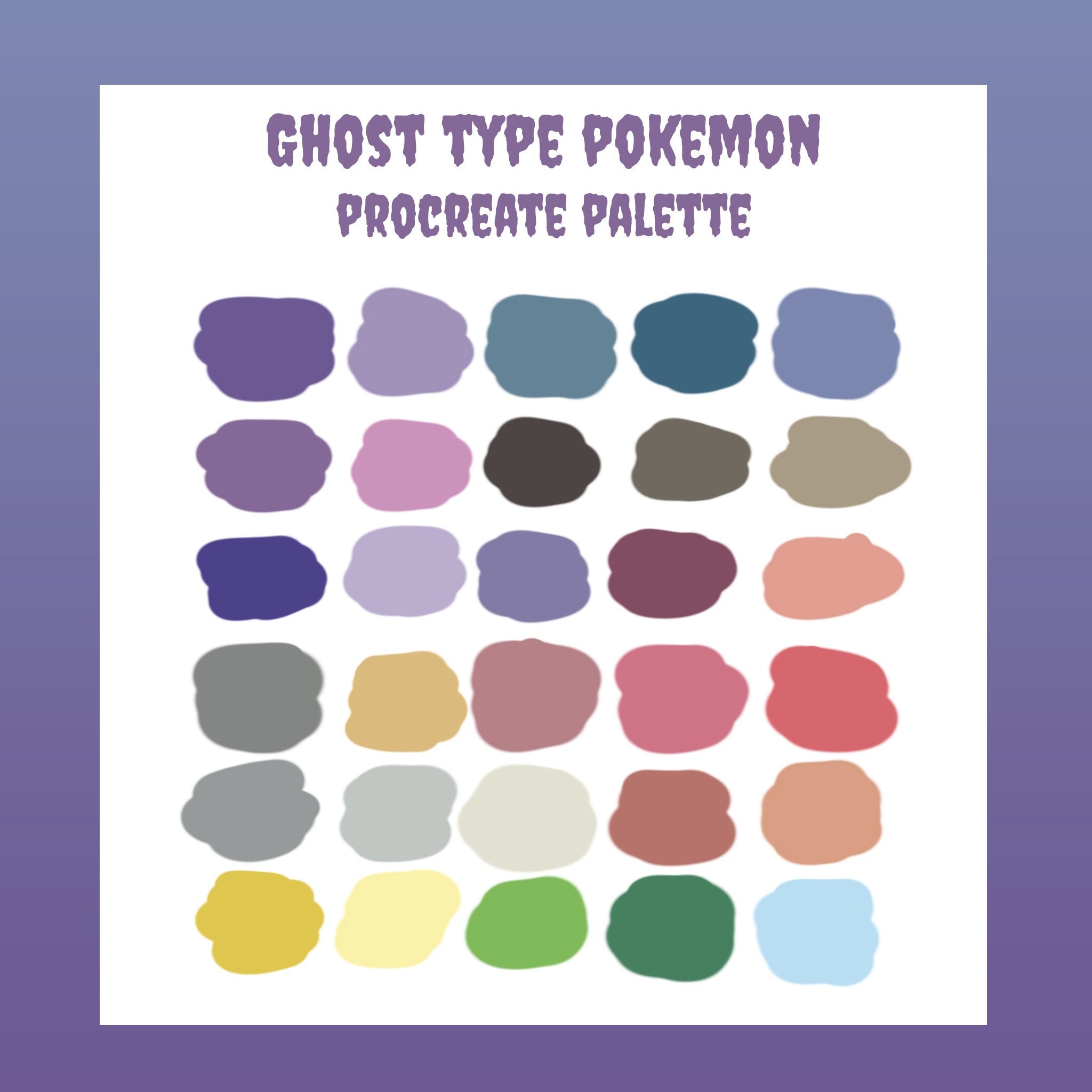 Ghost Type Pokemon Procreate Palette, Pokemon Inspired Swatches, Gengar ...