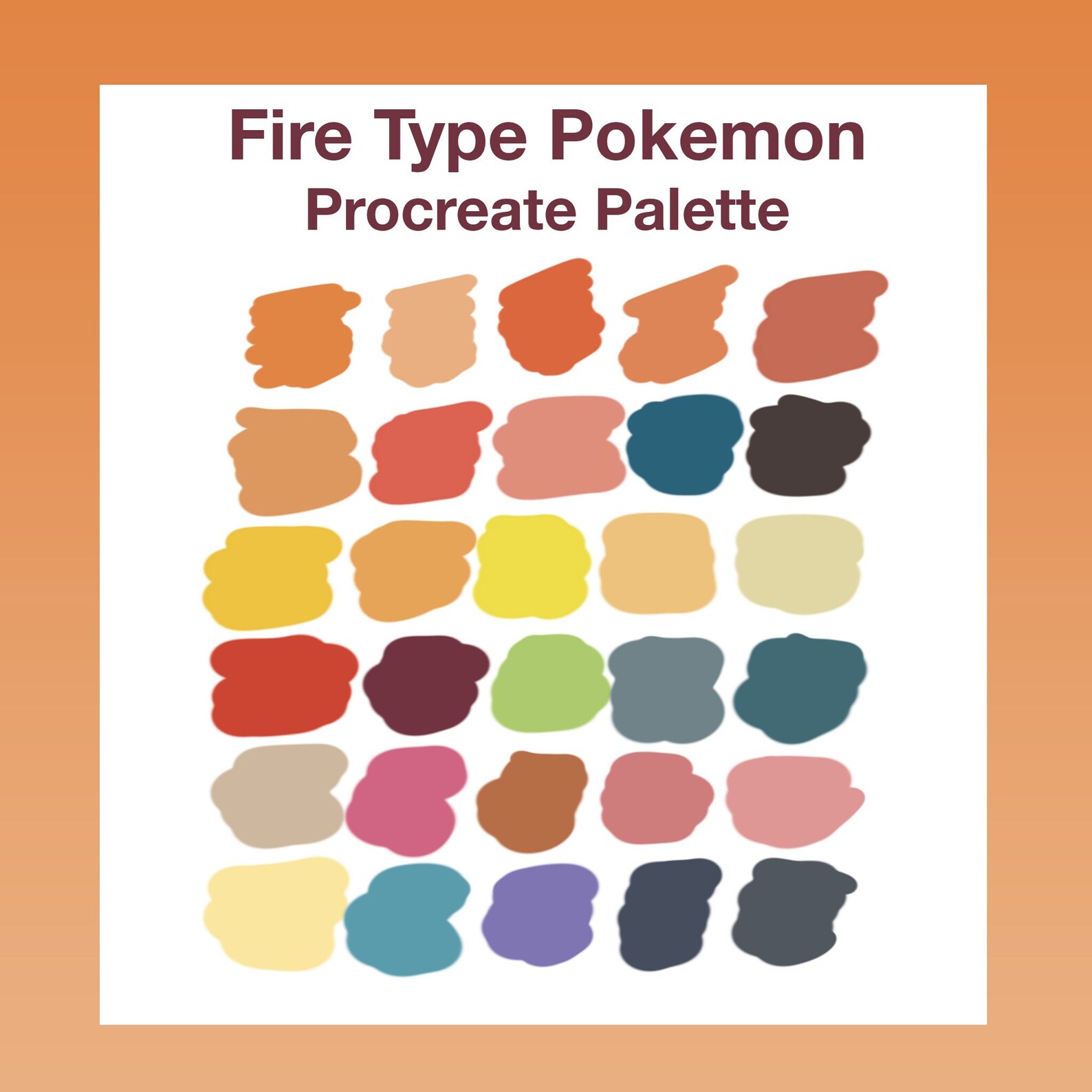 Fire Type Pokemon Procreate Palette, Pokemon Inspired Swatches ...