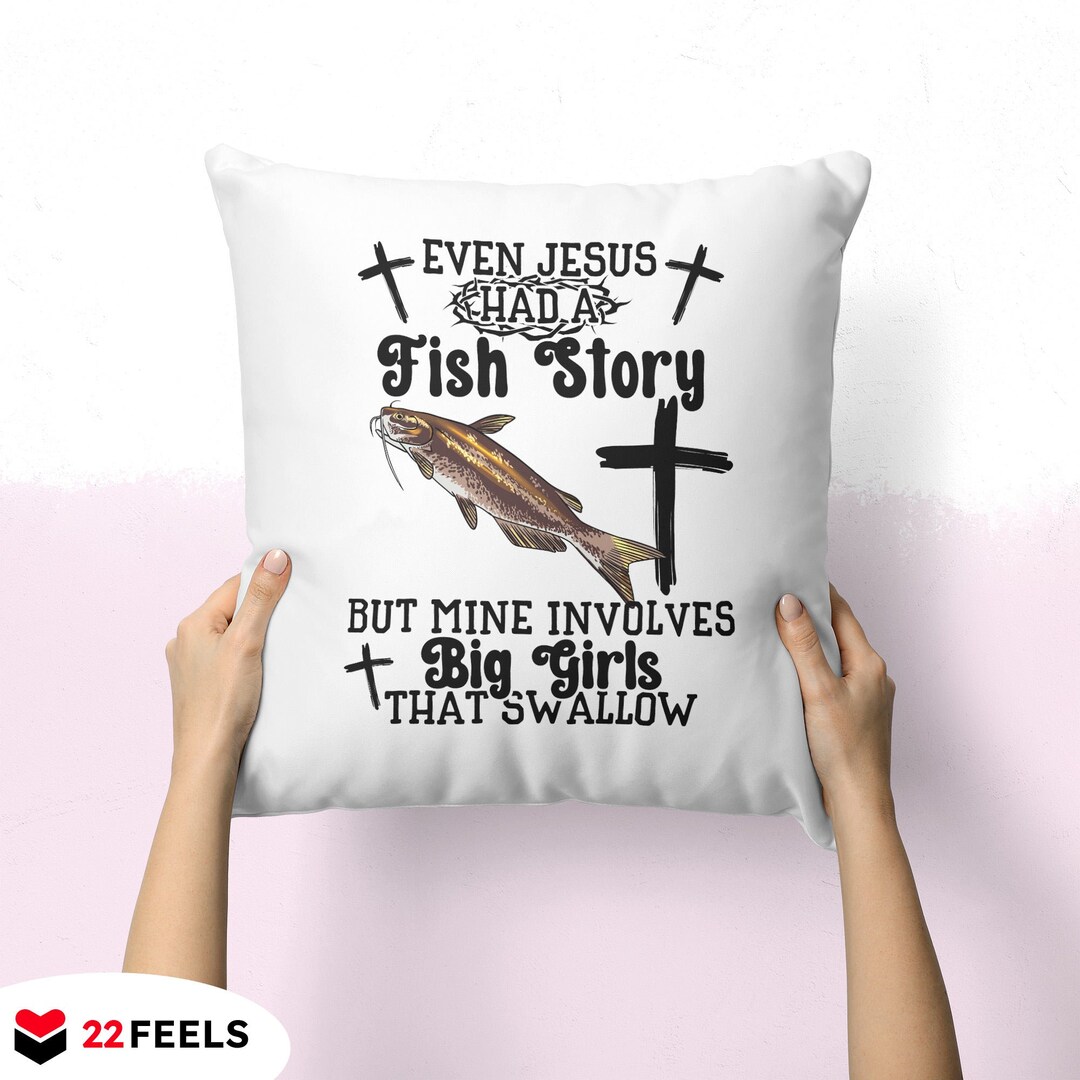 Funny Fishing Gift Flathead Catfish Mens Pillow Birthday Dad Jesus Fish ...