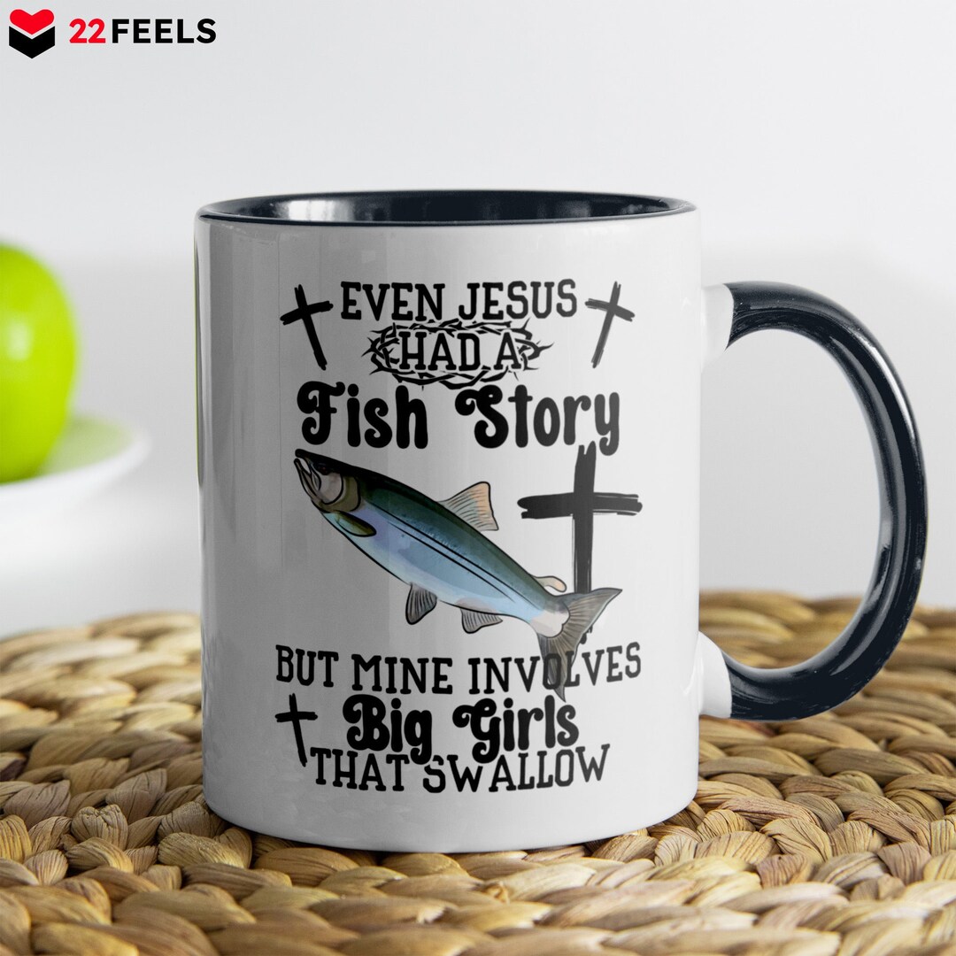 Funny Fishing Gift Coho Salmon Mens Coffee Mug Jesus Fish Story ...