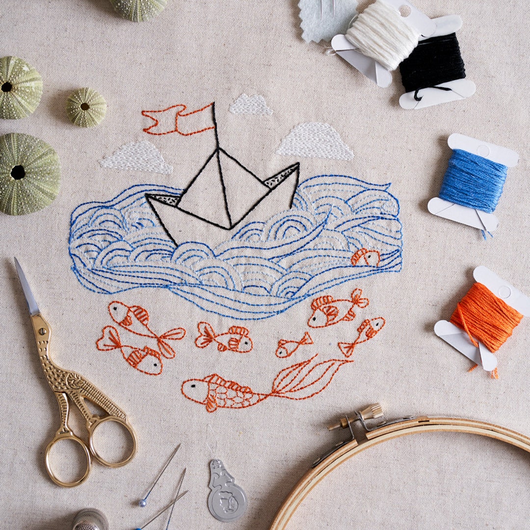 Paper Boat Embroidery Kit - Etsy
