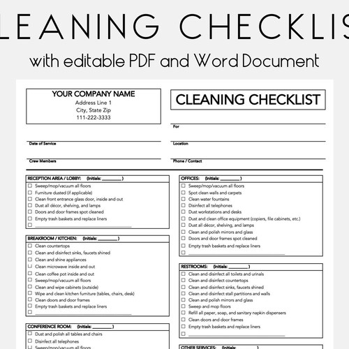 Professional Residential Cleaning Checklist. Editable House - Etsy