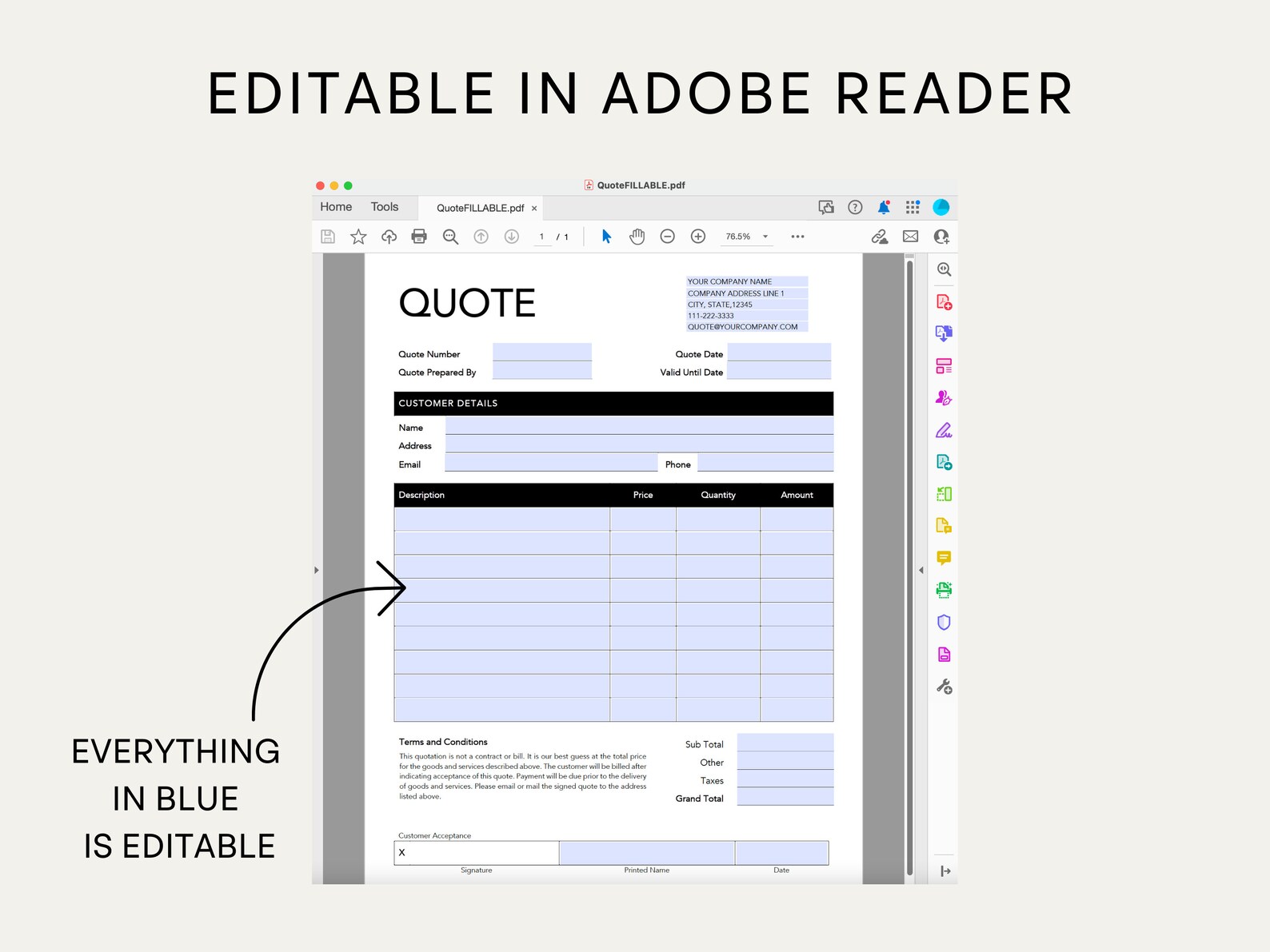 Quote Template. Pdf/microsoft Word. Quote Form. Job Quote. Job Proposal ...