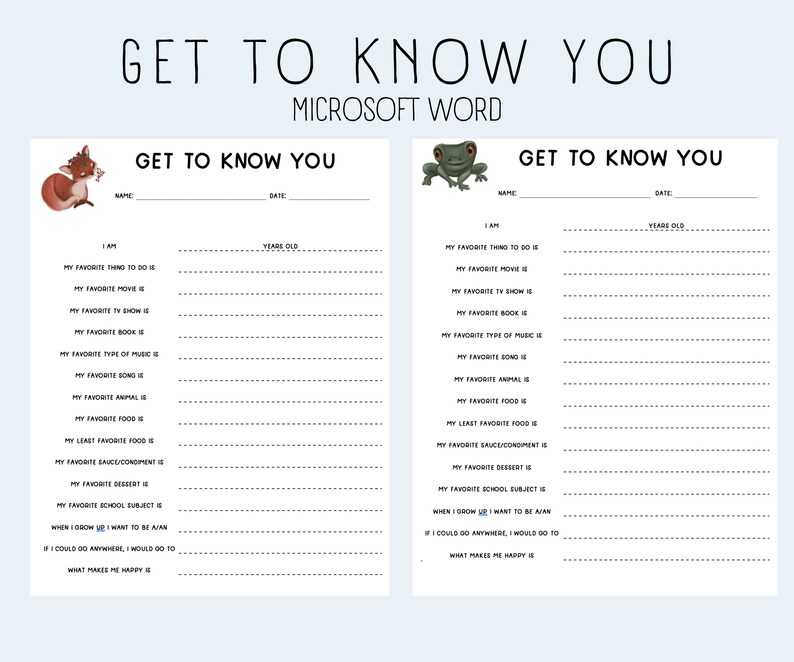 Editable Get to Know You Worksheet. Digital Classroom - Etsy