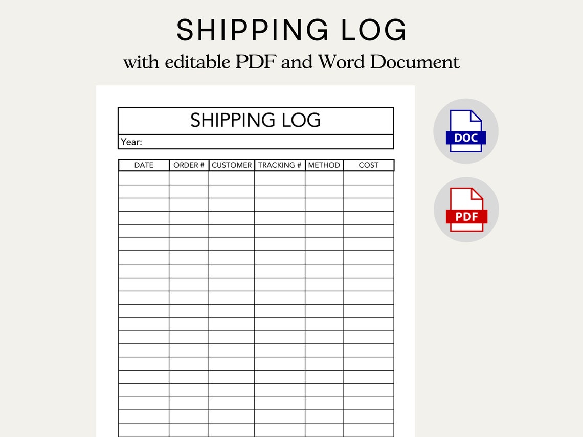 Order Shipping Log Printable. Business Cost Tracker. Postage Costs ...