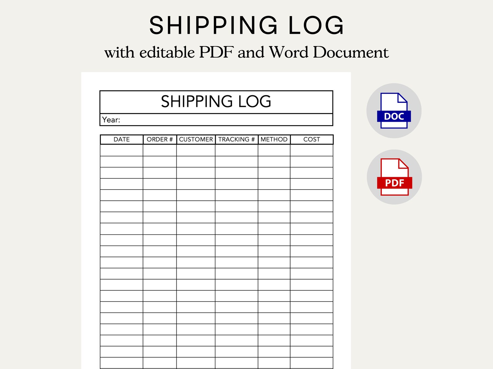 Order Shipping Log Printable. Business Cost Tracker. Postage Costs ...