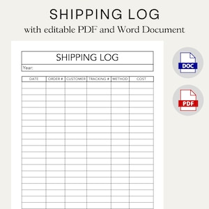 Order Shipping Log Printable. Business Cost Tracker. Postage Costs ...