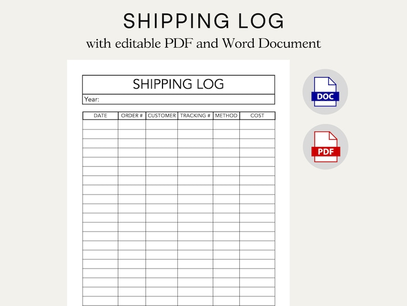 Order Shipping Log Printable. Business Cost Tracker. Postage Costs ...