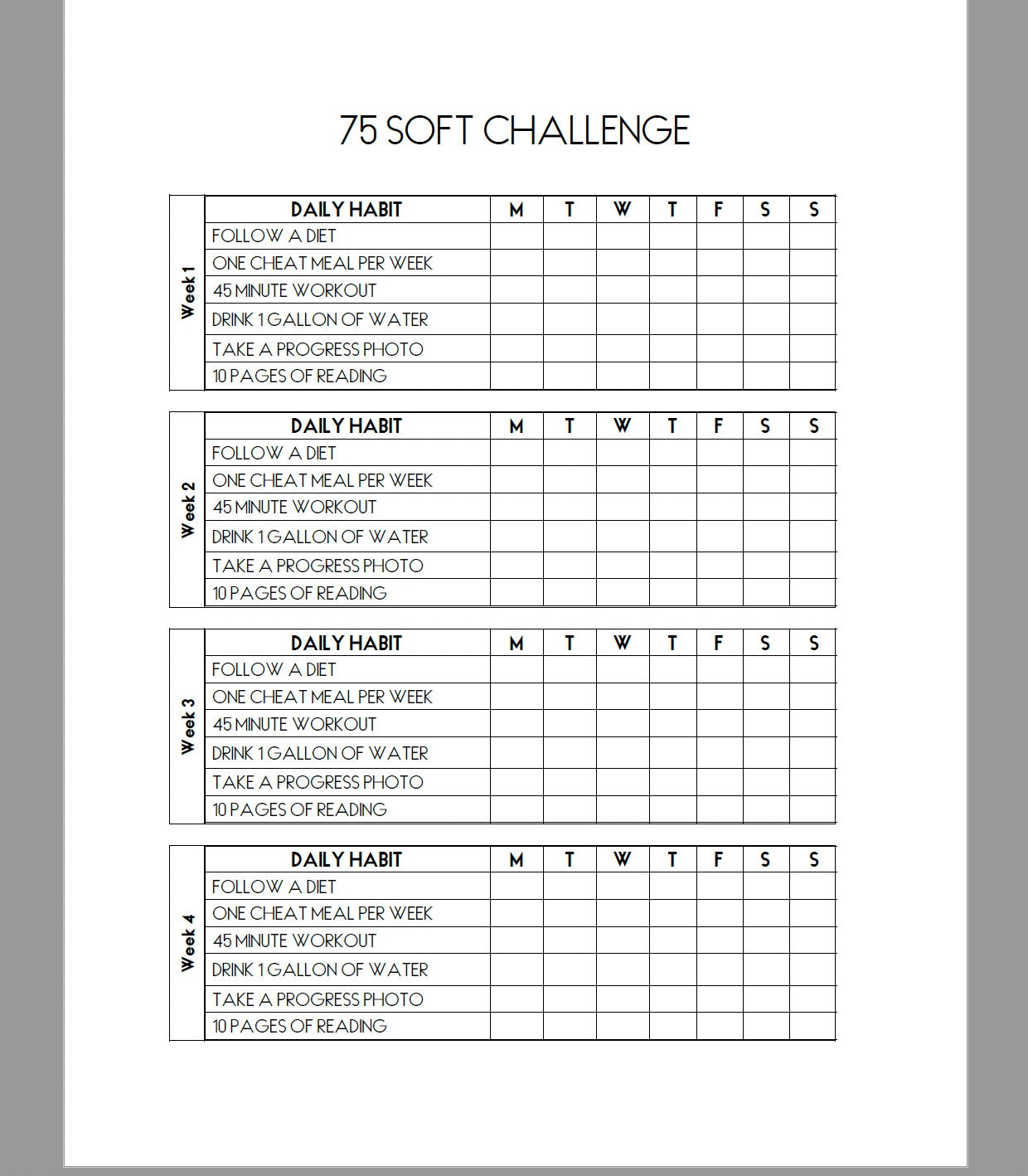 75 Soft Challenge Tracker. 75 Day Bundle Challenge Printable. - Etsy UK